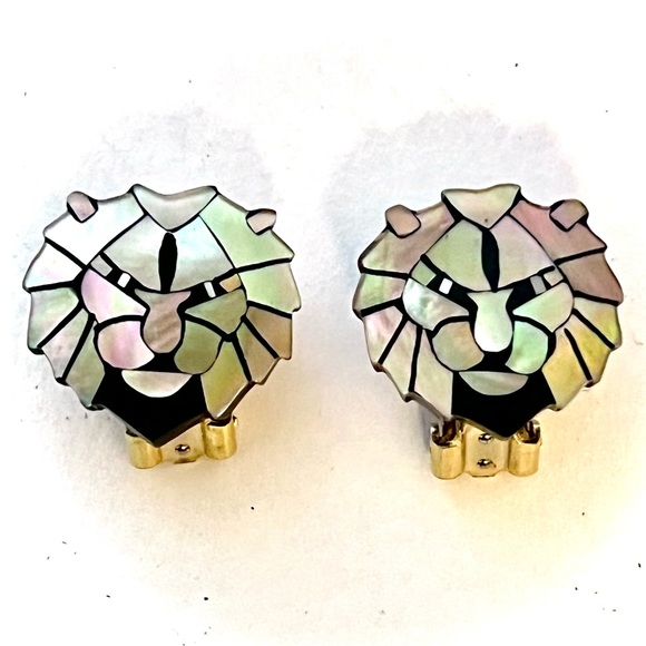Vintage | Jewelry | Abalone Earrings Shell Inlay Clip Lion Lioness ...